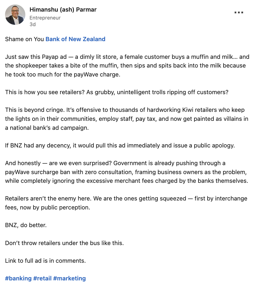 BNZ Ad Criticised by Retailers: ‘This Is How You See Retailers?’