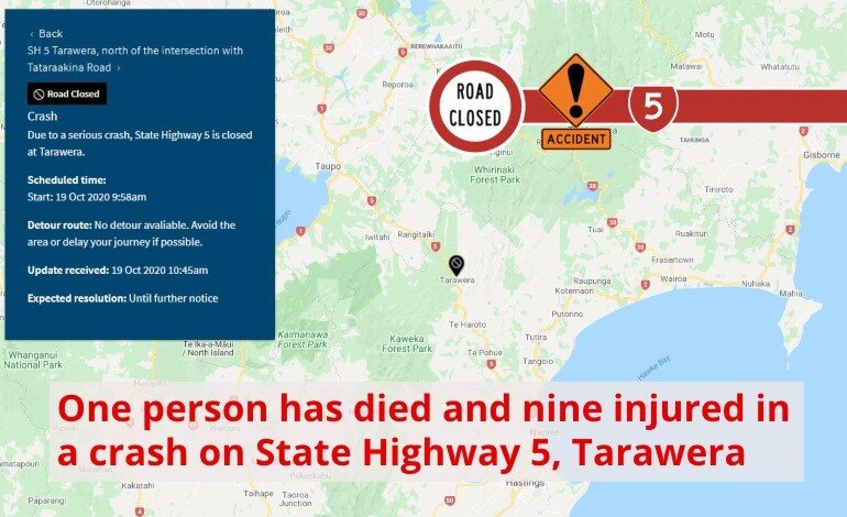 Truck-Van crash on SH5, Tarawera: 1 dead and nine injured