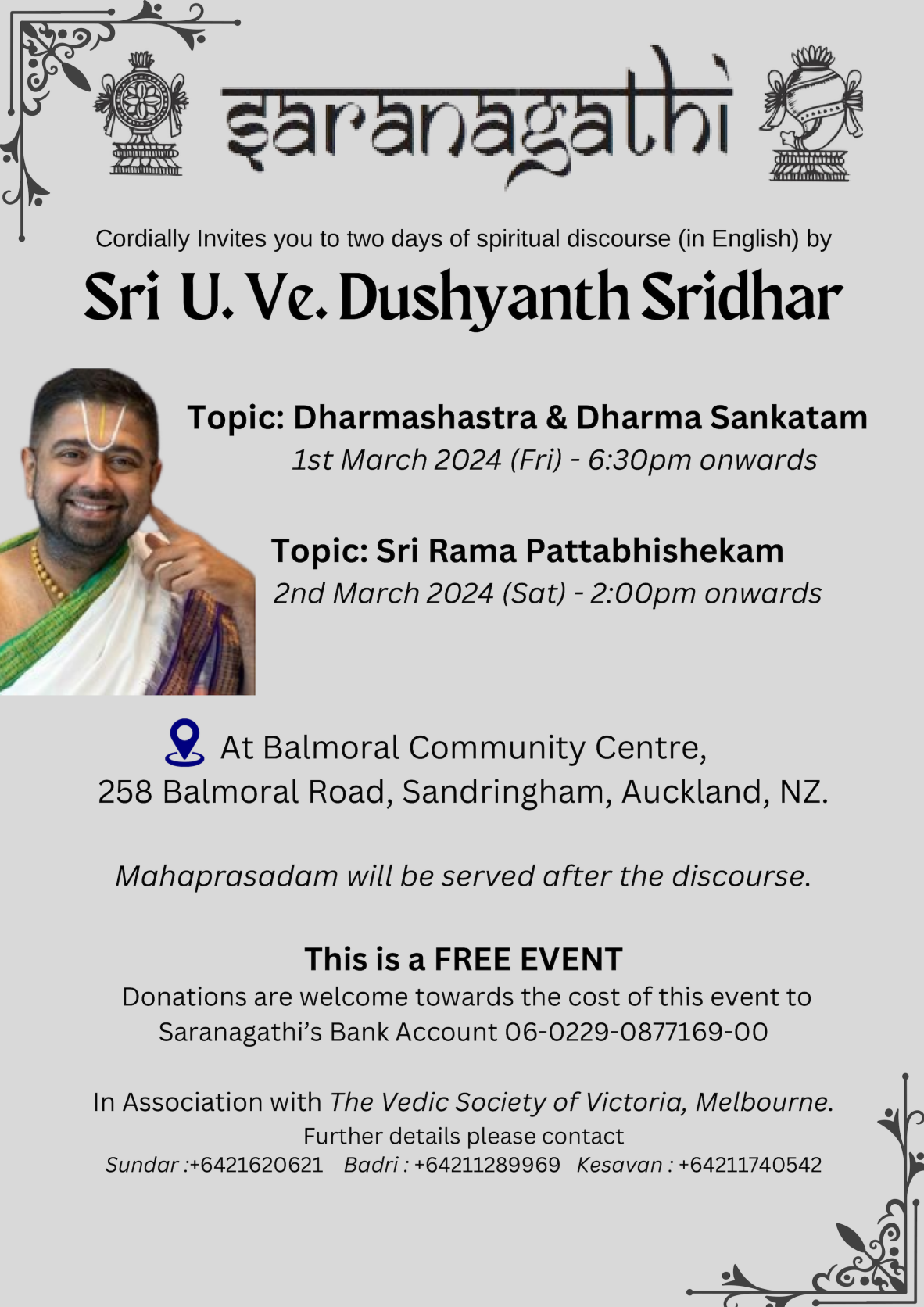 Sri Dushyanth Sridhar Presents Spiritual Discourses in Auckland